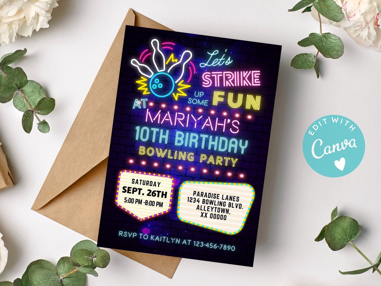 Girl Bowling Invitation, Bowling Invitation Girl, Girl Bowling Party ...