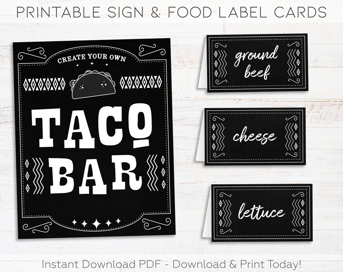 Taco Bar Sign & Taco Bar Label Tent Cards Taco Bar Printable - Etsy