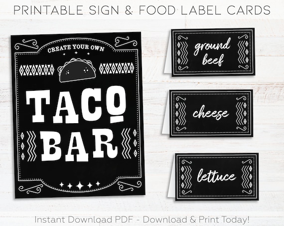 Taco Bar Sign & Taco Bar Label Tent Cards Taco Bar Printable - Etsy
