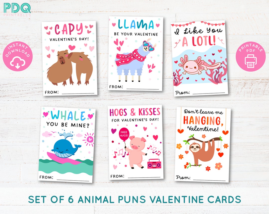 Printable Pun Valentine's Day Cards for Kids, Funny Animal Valentines ...