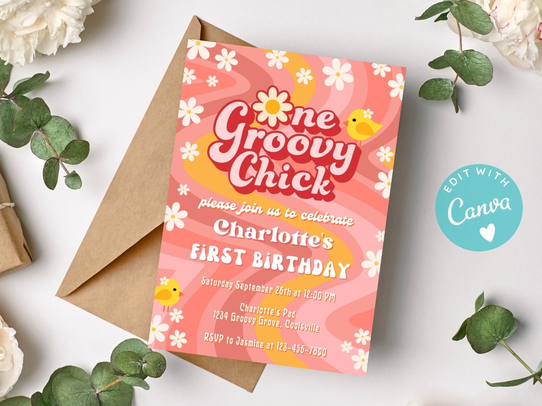 One Groovy Chick Invitation, One Groovy Girl Birthday Invitation ...