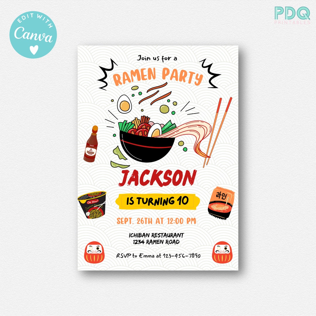 Ramen Birthday Invitation, Ramen Party Invitation, Editable Ramen ...