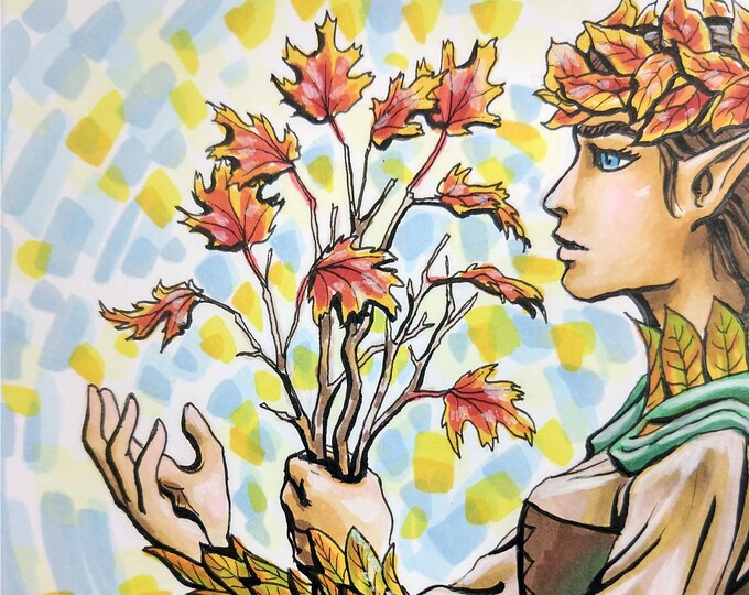 Fall Elf Original Pen & Ink / Mixed Media / Fantasy Art Piece ...