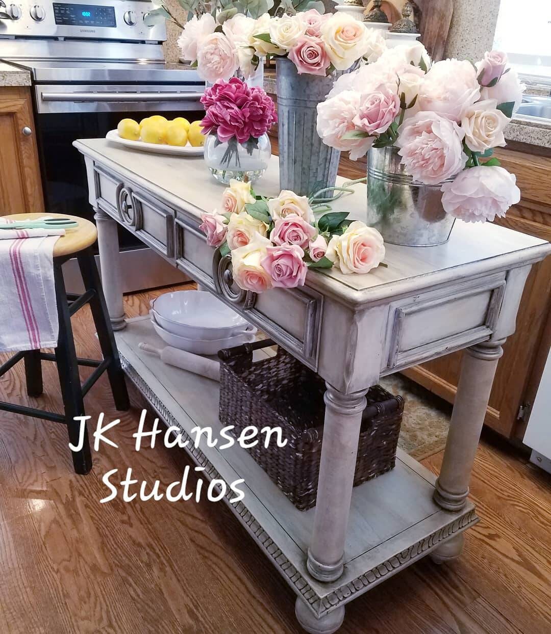 SOLD!! Rustic French Country Kitchen Island, Sideboard - Chalk Painted ...
