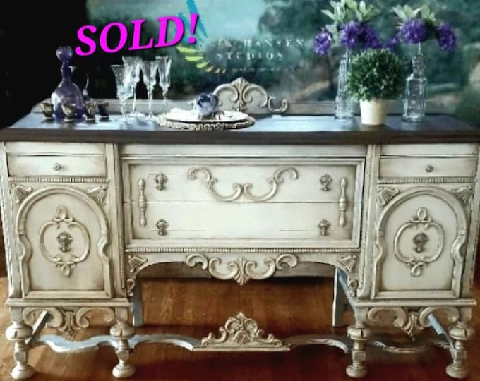 VINTAGE Jacobean Sideboard Jacobean Buffet Black Buffet Server Credenza ...
