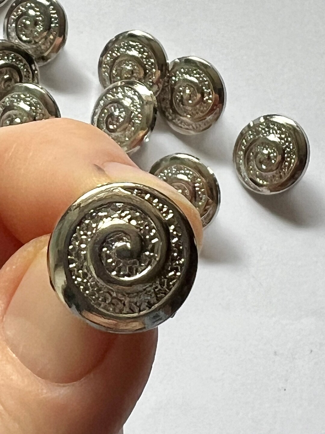 10 X Silver Shank Buttons. 15mm Silver Swirl Shell Style. Blazer Jacket ...