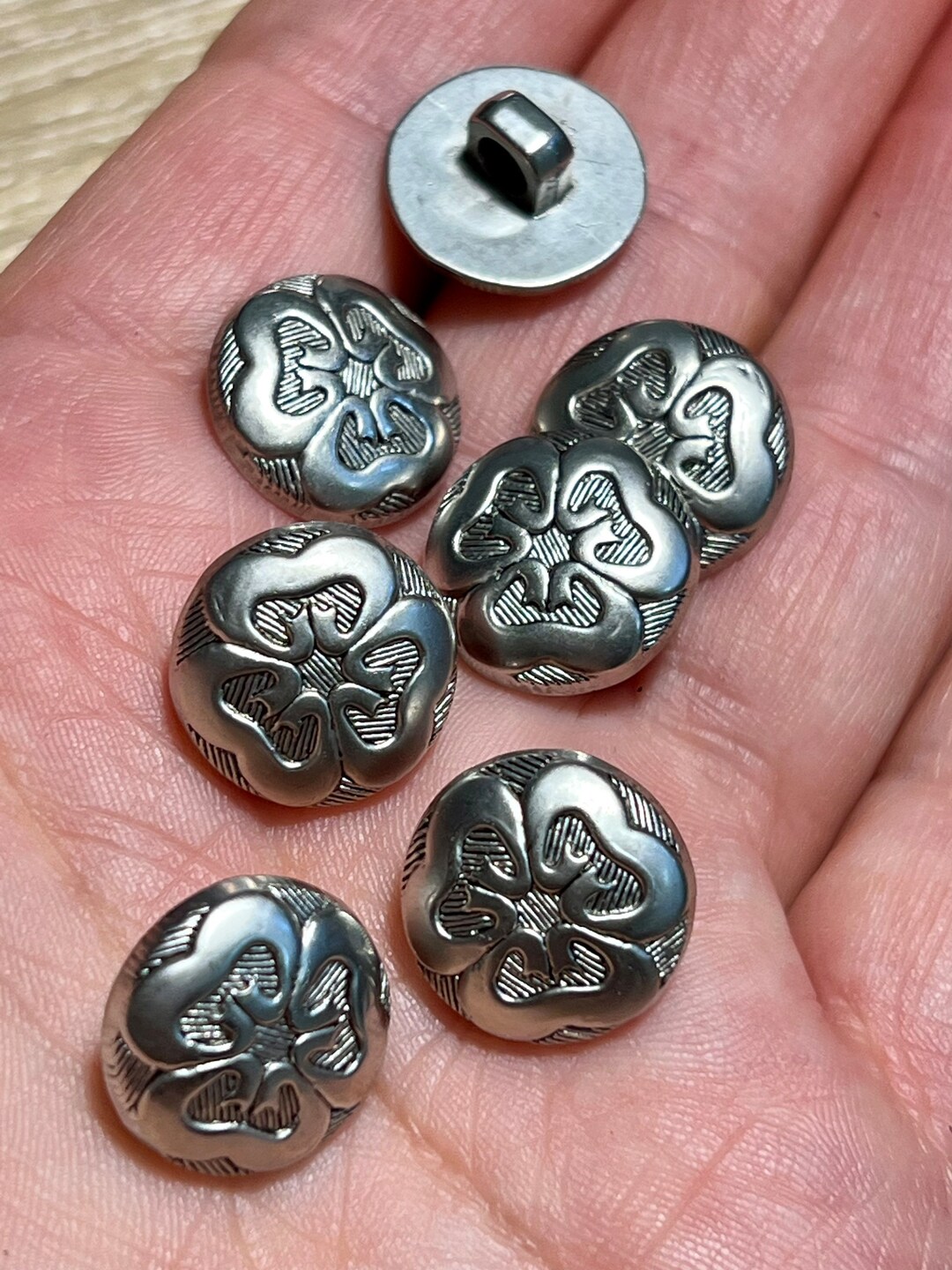 8 X 12mm Clover Silver Shank Buttons. Vintage Retro Style. Blazer ...