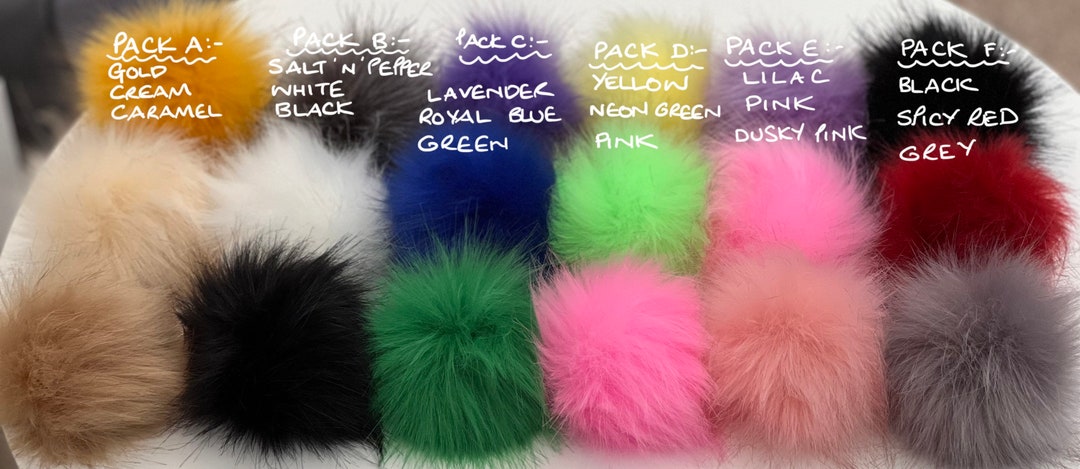 Pk of 3 pompoms faux fur. 4 when puffed out. Each pack has 3 different ...