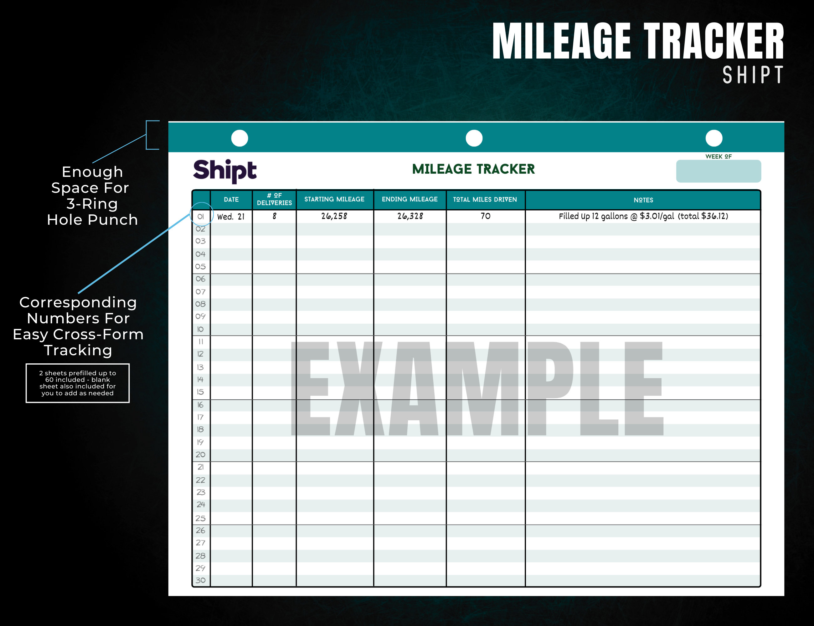 SHIPT Mileage Tracker, Mileage Log, Digital Prints, Printable Miles Log ...