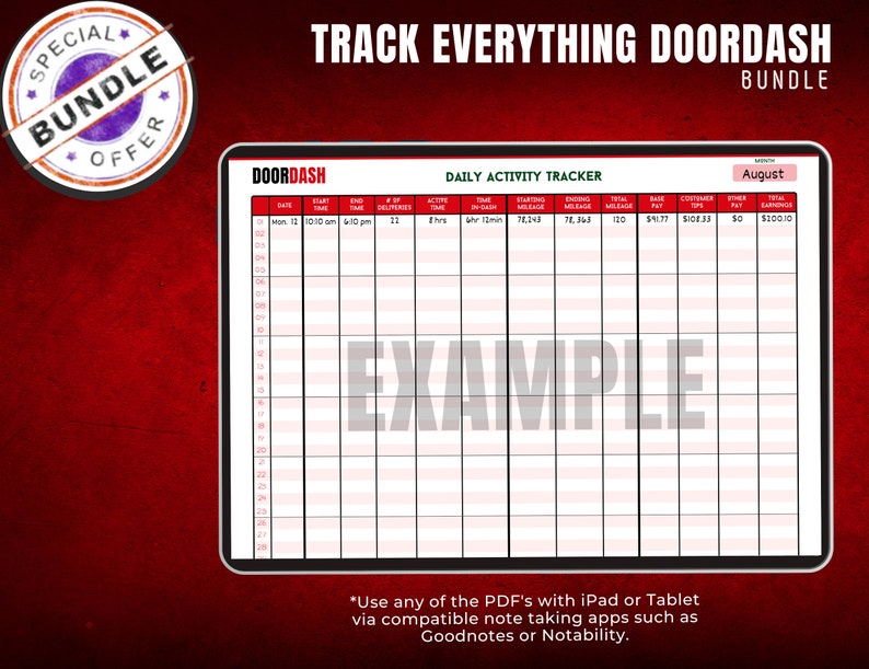 Doordash Trackers, Mileage, Daily Activity, Earnings, Delivery ...