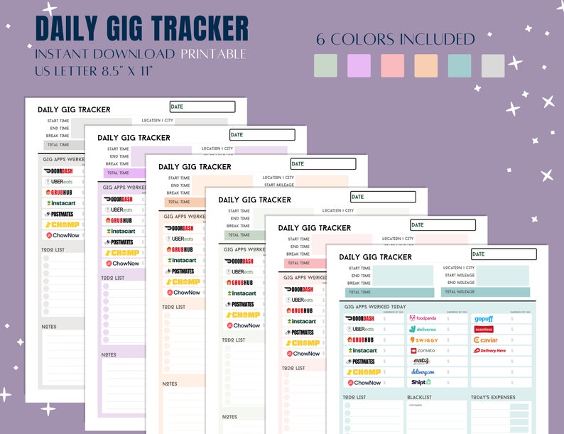 Daily Gig Tracker, Mileage & Expense Log (printable PDF) - Etsy