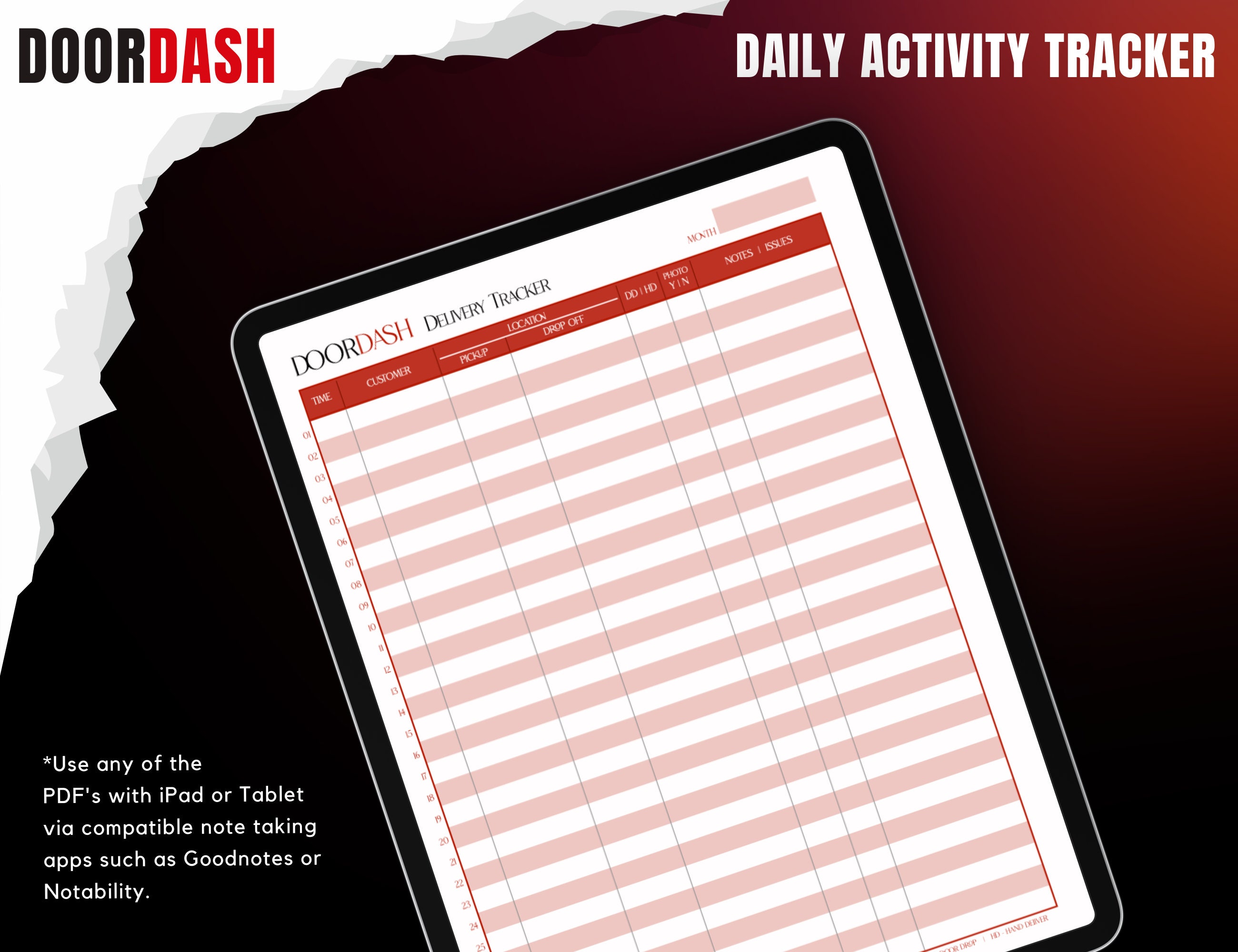 Doordash Daily Activity Tracker, Time Tracking, Mileage Tracking ...
