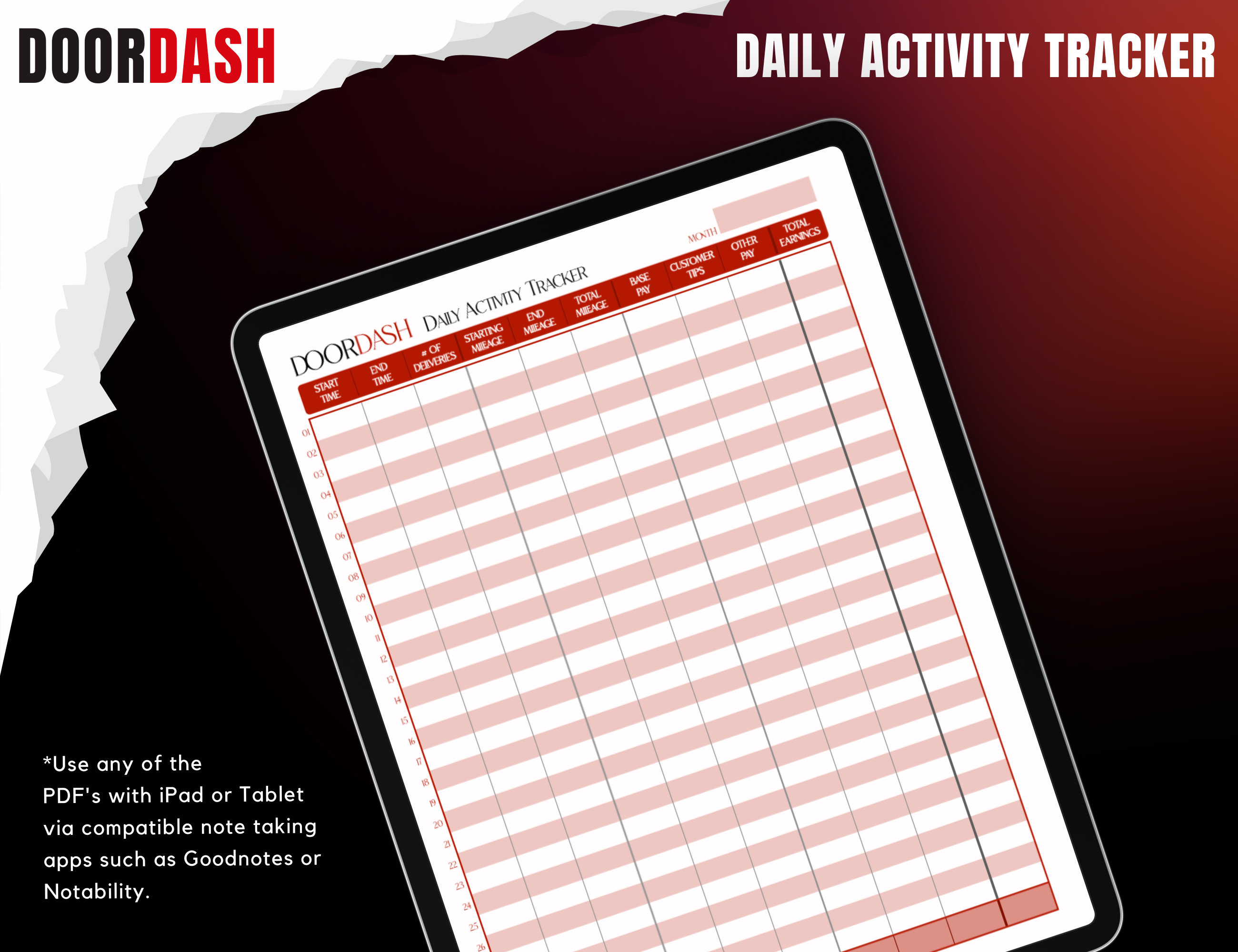 Doordash Mileage and Earnings Tracker, Delivery Log (digital Download ...