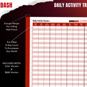 Doordash Daily Activity Tracker, Time Tracking, Mileage Tracking ...