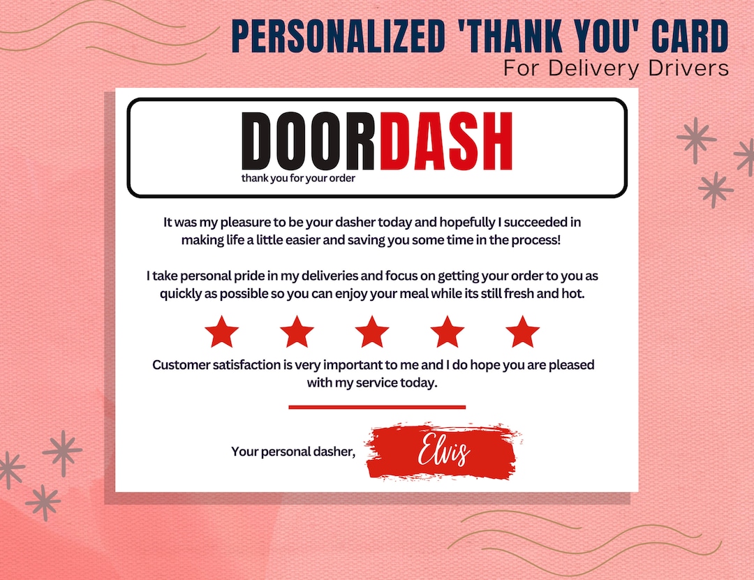 Personalized Doordash Thank You Card (digital Download) - Etsy