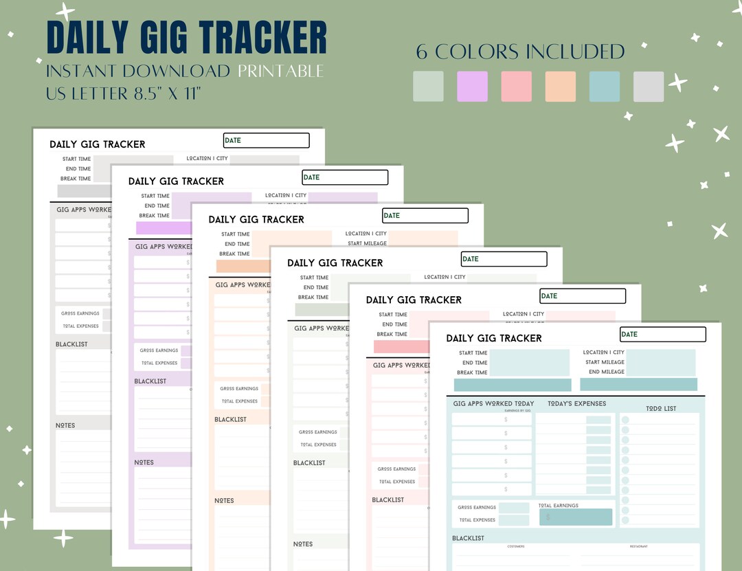 Daily Gig Tracker, Gig Economy, Mileage Log, Income Tracker, Expense ...