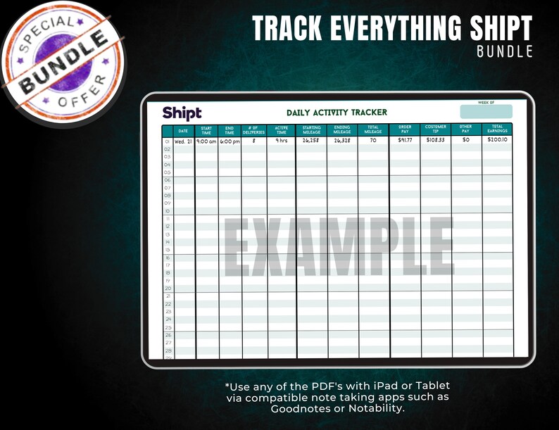 Shipt Tracker Bundle, Mileage, Earnings, Deliveries Log (digital Prints) - Etsy