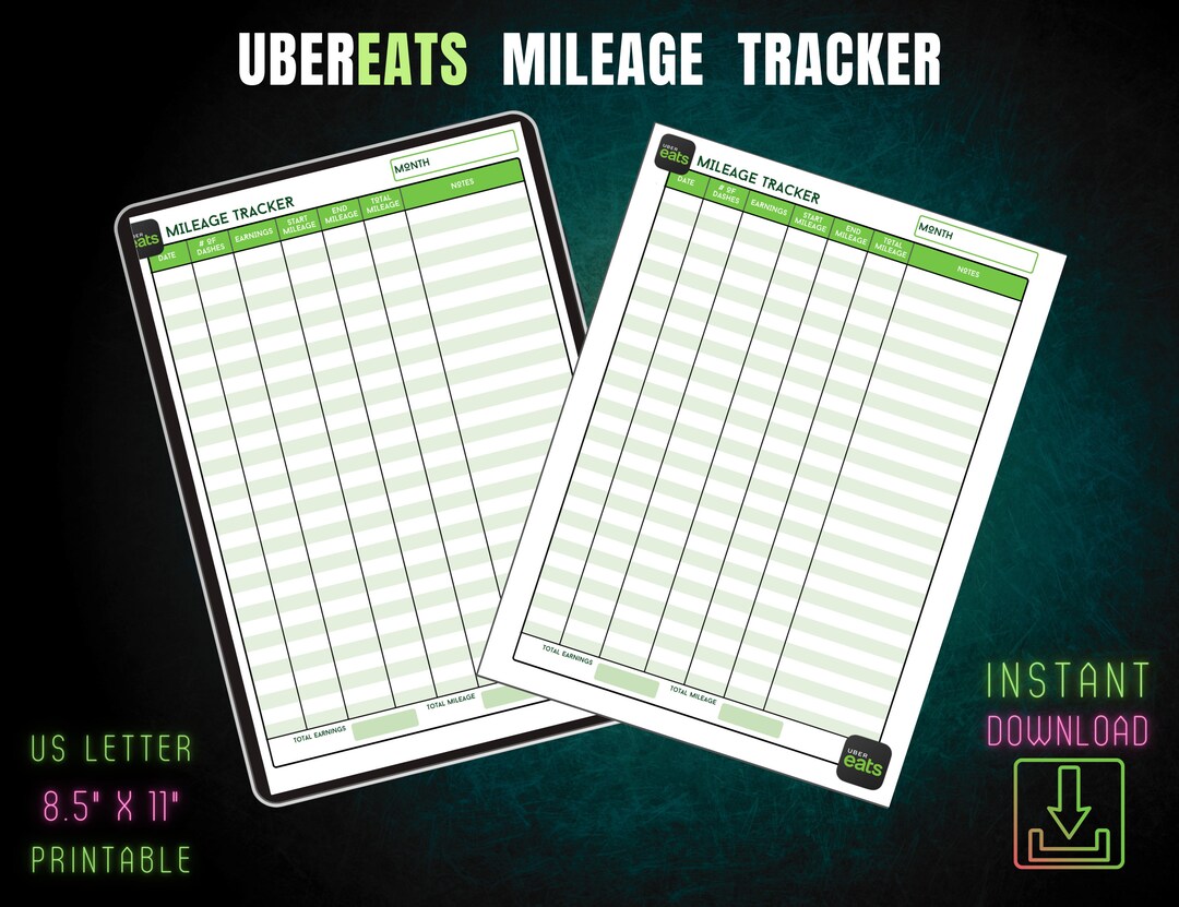 Ubereats Mileage Tracker, Mileage Log, Digital Prints, Printable Miles ...