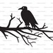 Raven Sitting on a Branch. Cut Files for Cricut. Clip Art Silhouettes ...