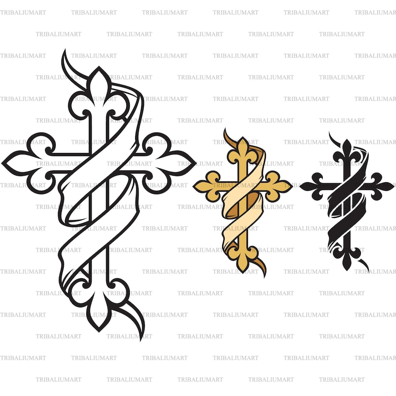 Cross With Banner Svg - Etsy