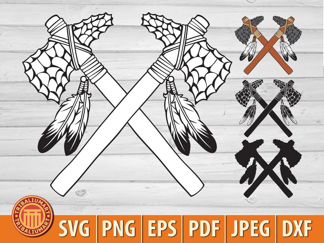 Crossed Indian Axe. Native American Warrior Obsidian Tomahawk. Cut ...