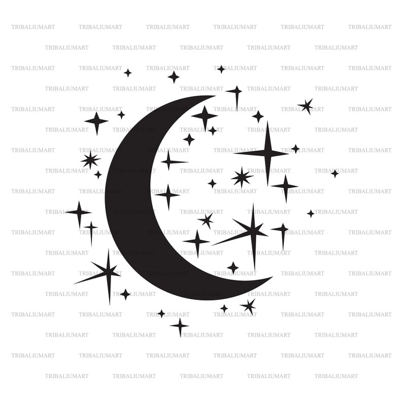 Night Moon and Stars crescent. Cut Files for Cricut. Clip | Etsy