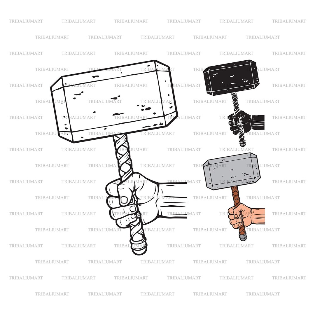 Thor Hammer in Hand. Cut Files for Cricut. Clip Art Silhouettes (eps ...