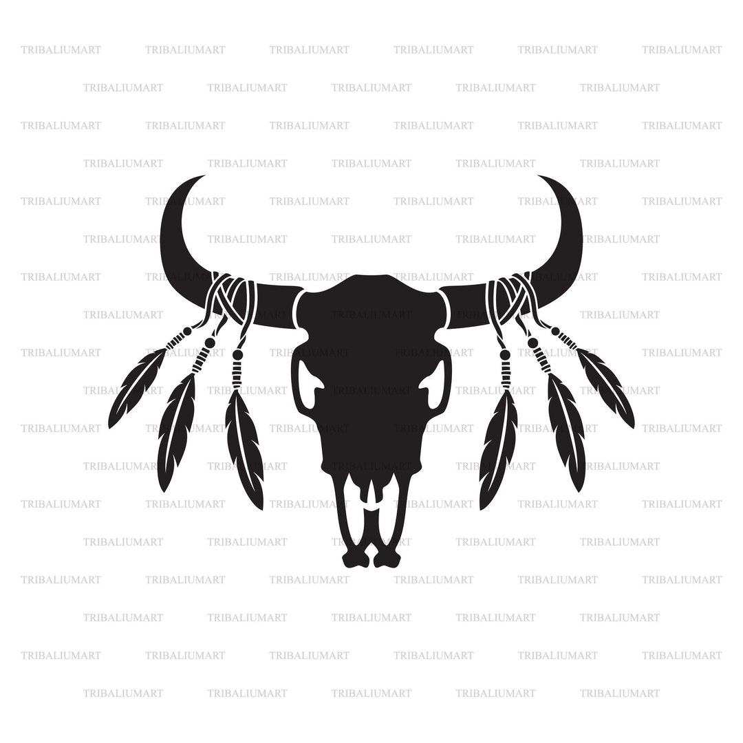 Native American Bull or Cow Skull With Feathers. Cut Files for Cricut ...