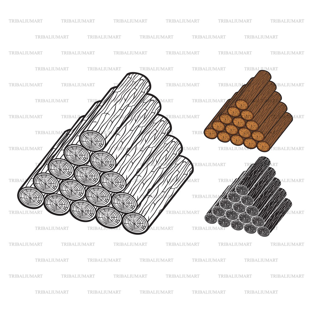 Stack of Wooden Logs. Cut Files for Cricut. Clip Art Silhouette (eps ...