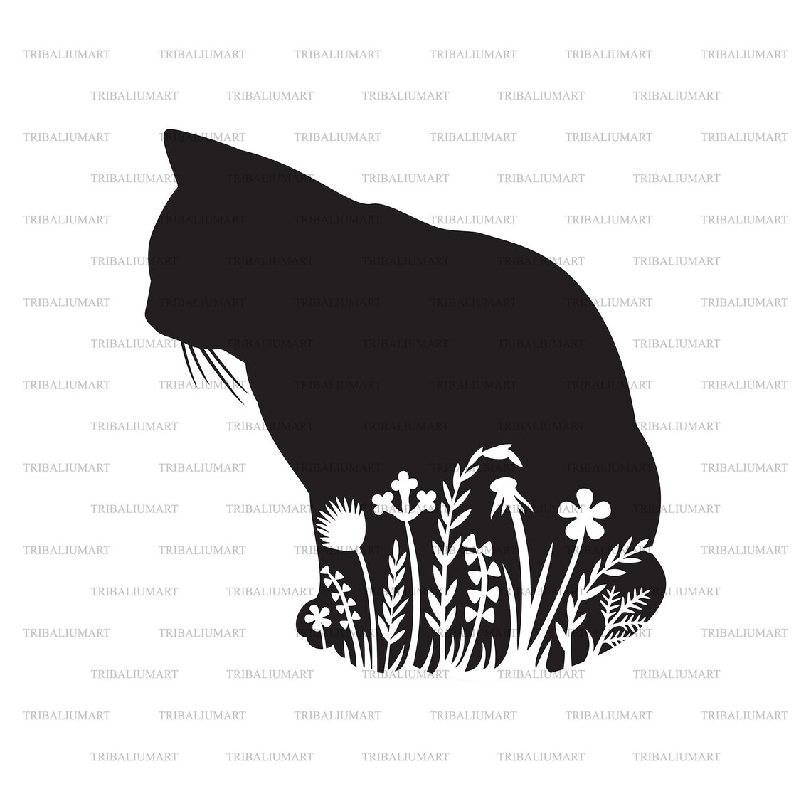 Floral cat. Cut files for Cricut. Clip Art silhouette eps | Etsy