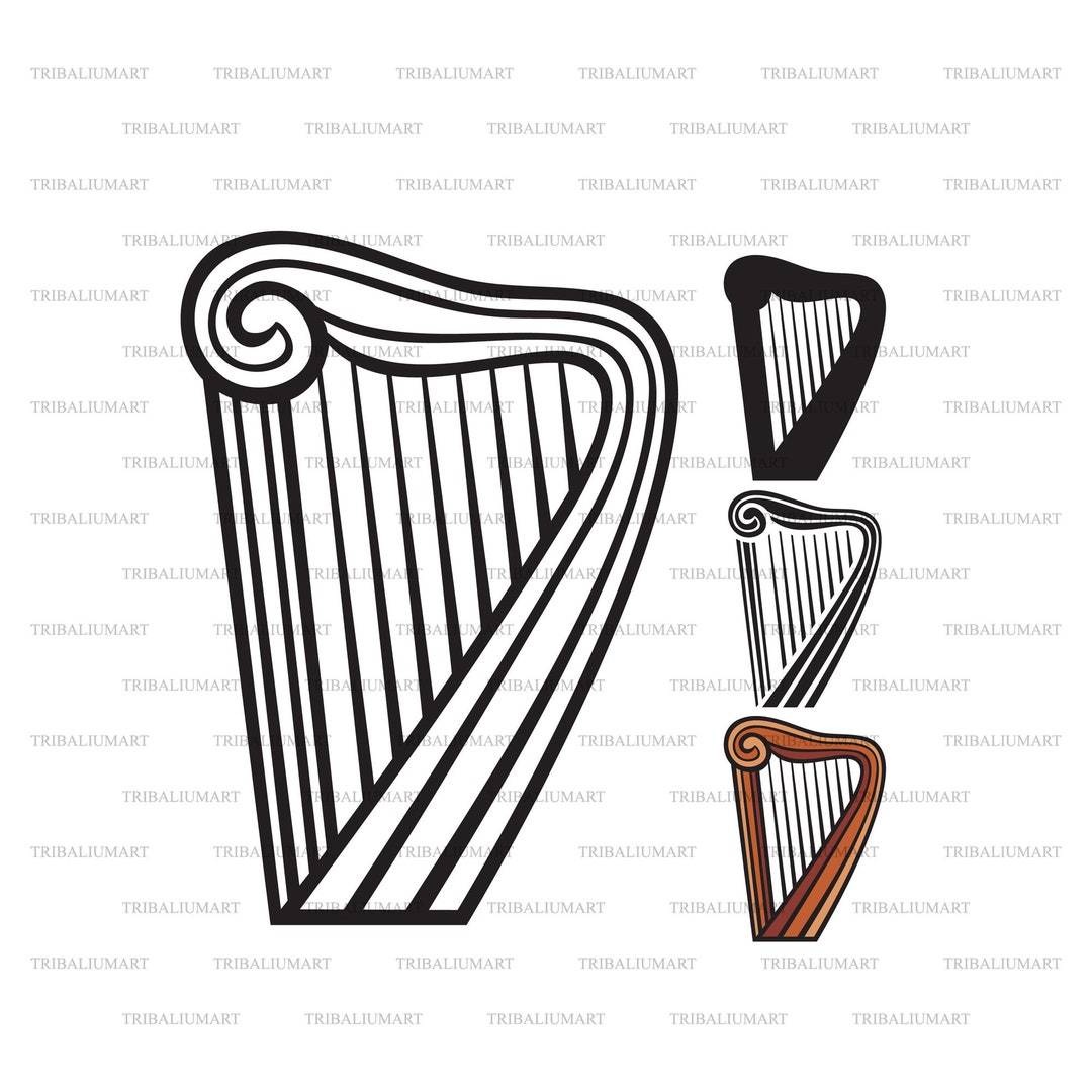 Harp. Cut Files for Cricut. Clip Art Silhouettes (eps, Svg, Pdf, Png ...