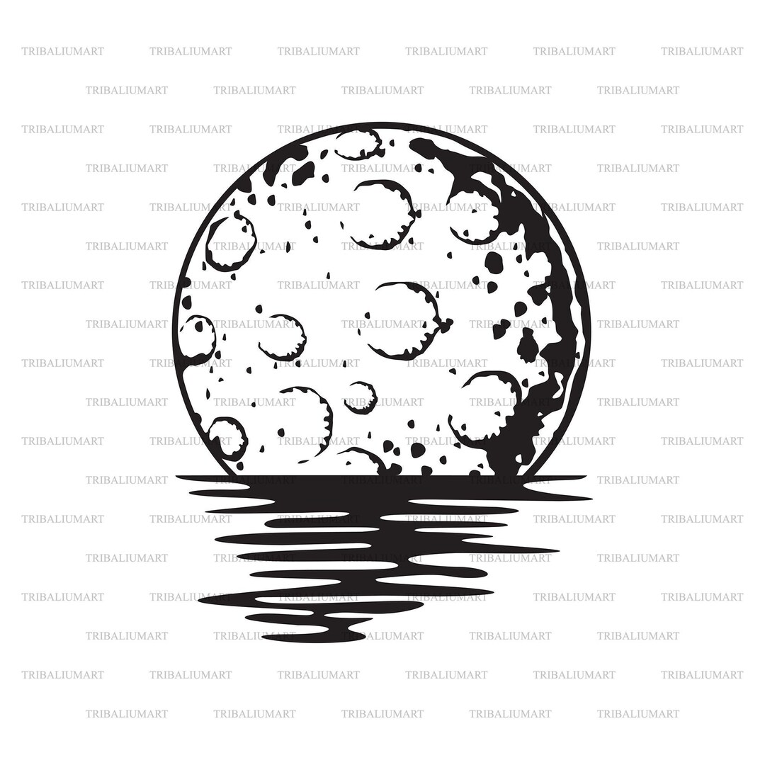 Full Moon Reflecting Over the Sea or Ocean. Cut Files for Cricut. Clip ...