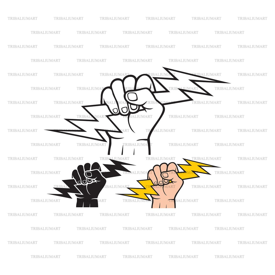 Hand Holding Lightning Bolt. Cut Files for Cricut. Clip Art Silhouette ...