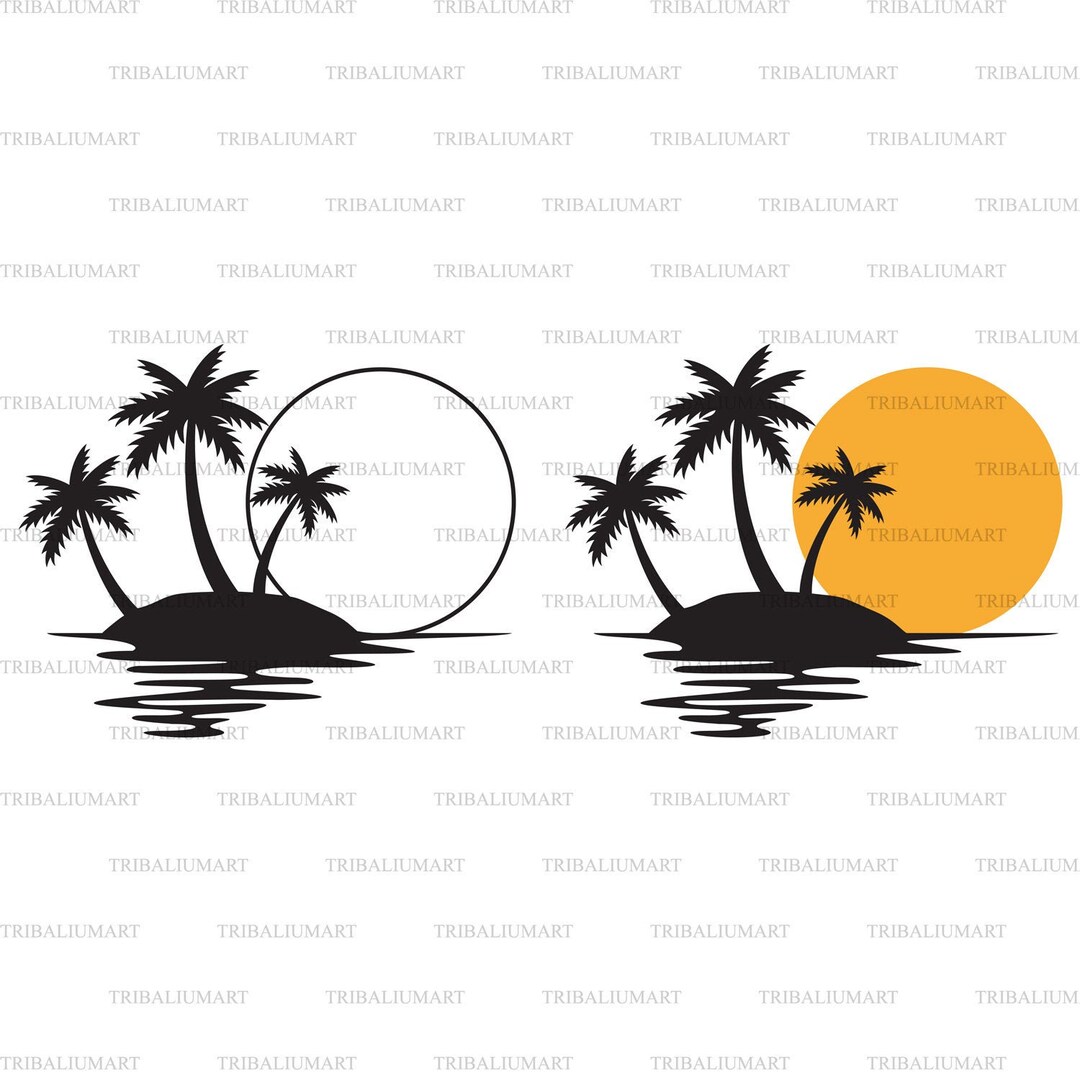 Palm Tree Sunset (tropical Island Sunset, Summer Design, Beach ...