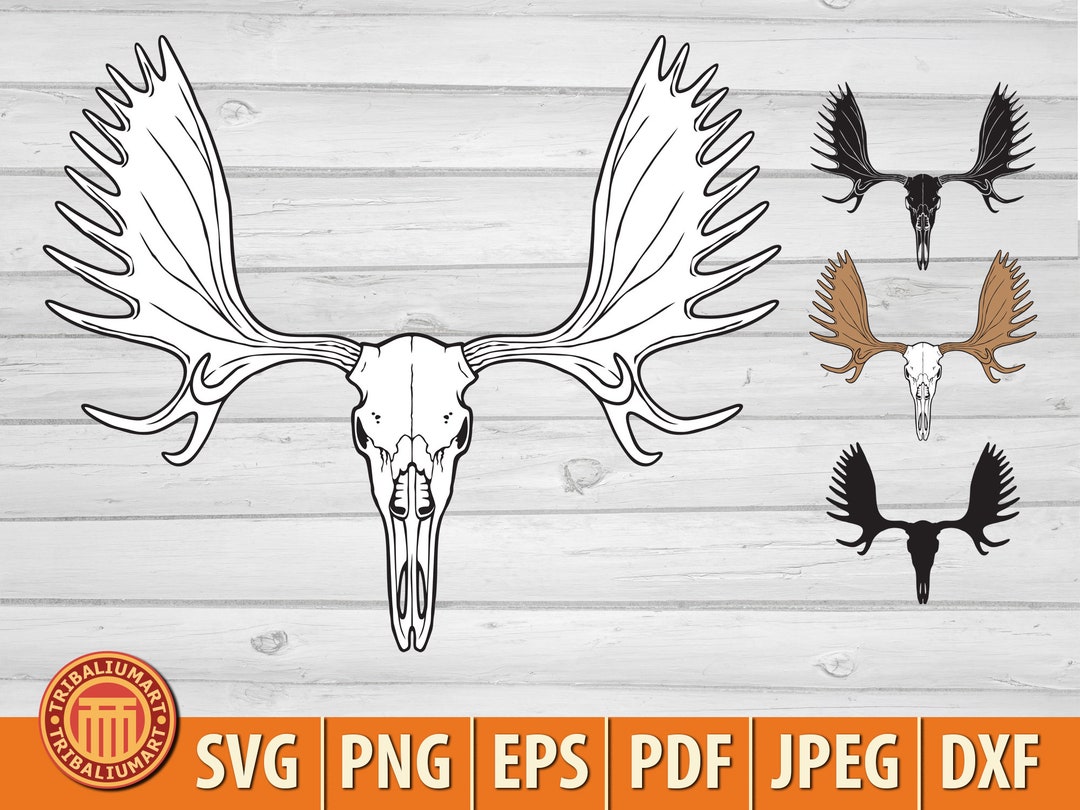 Moose Skull With Antlers. Cut Files for Cricut. Clip Art Silhouettes ...