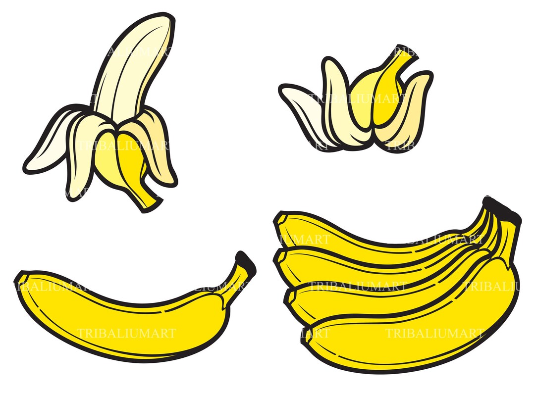 Peeled, Opened and Bunch of Bananas. Cut Files for Cricut. Clip Art ...
