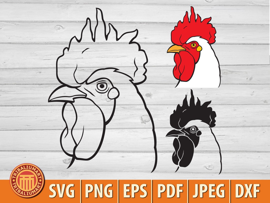Rooster Head. Cut Files for Cricut. Clip Art Silhouettes (eps, Svg, Pdf ...