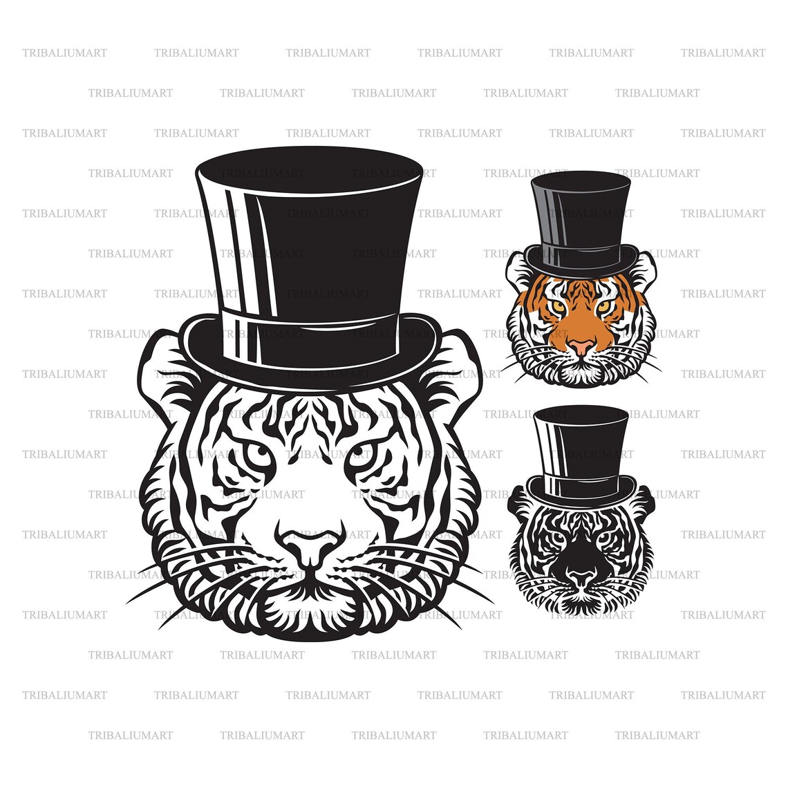 Tiger Head With Top Hat. Cut Files for Cricut. Clip Art Silhouette (eps ...