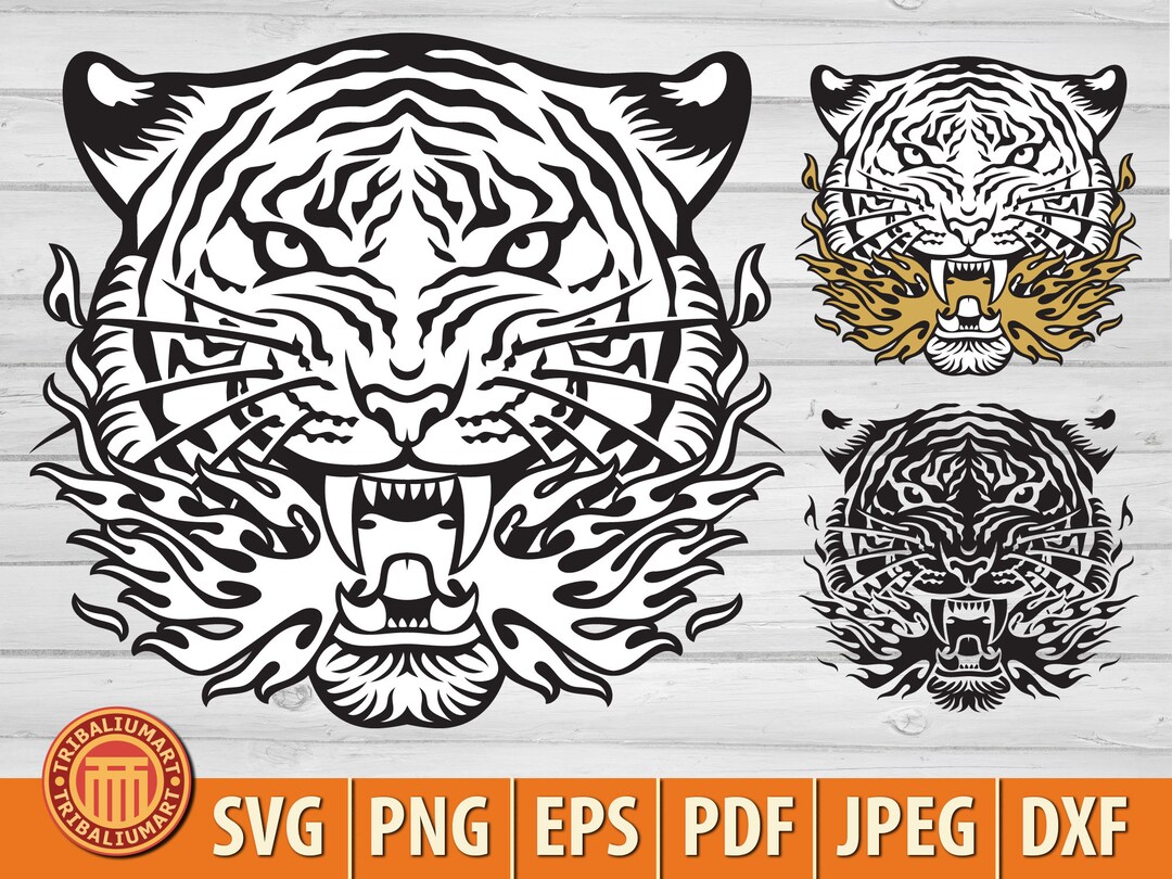 Flaming Tiger Face. Cut Files for Cricut. Clip Art Silhouette (eps, Svg ...