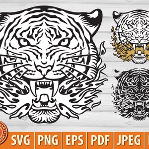 Flaming Tiger Face. Cut Files for Cricut. Clip Art Silhouette (eps, Svg ...