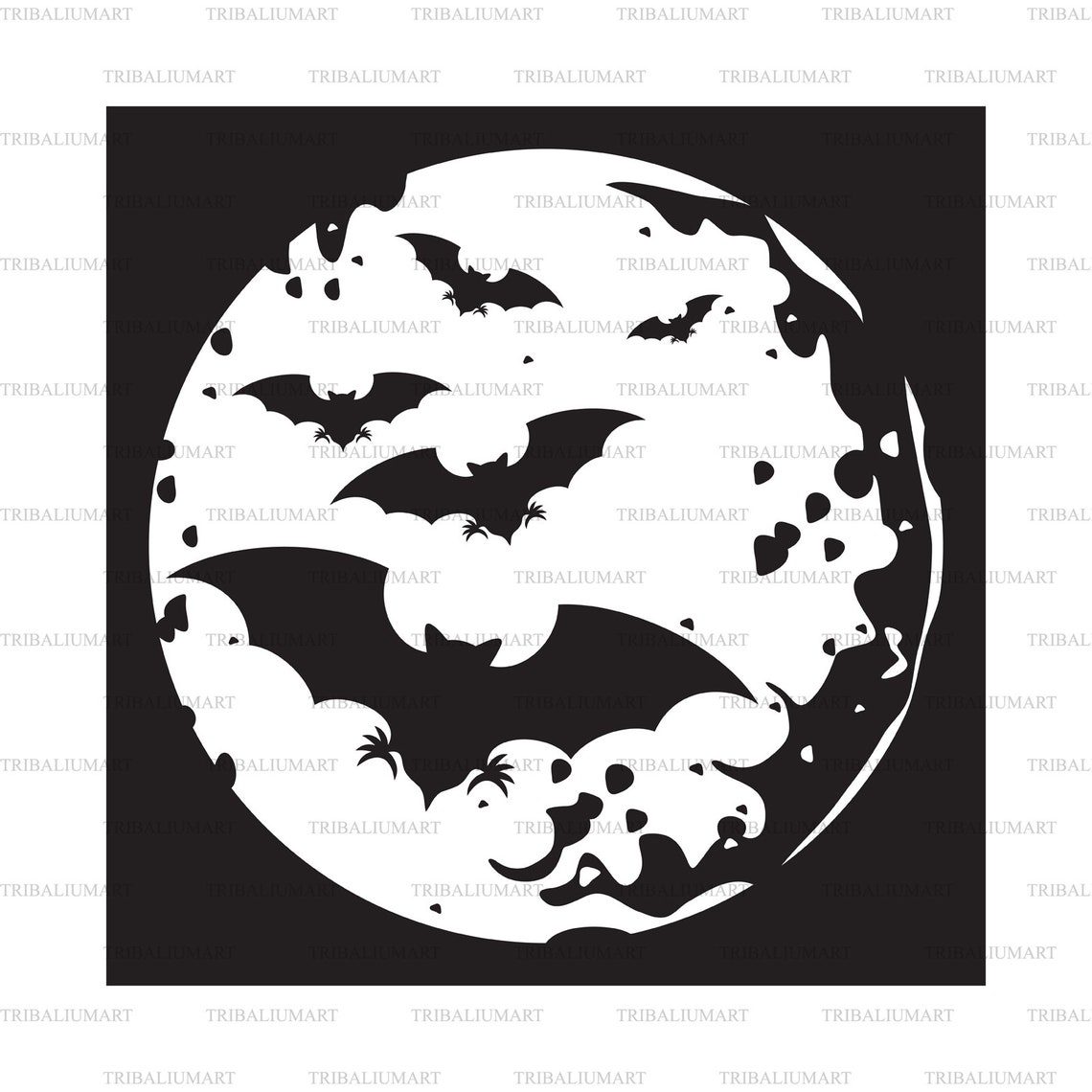Flying Bats and Full Moon (halloween Background). Cut Files for Cricut ...
