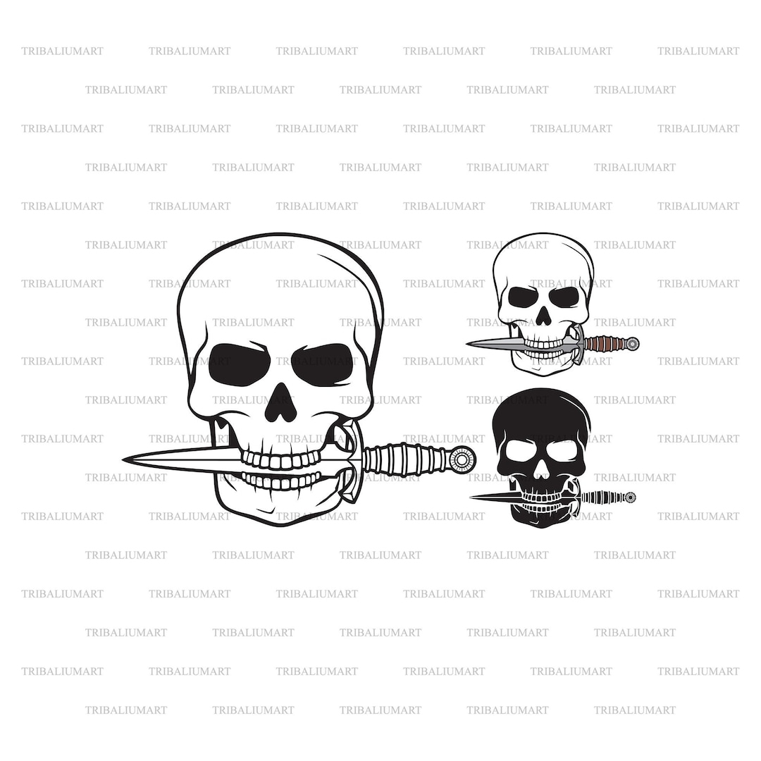 Skull With Knife in Teeth (dagger). Cut Files for Cricut. Clip Art ...