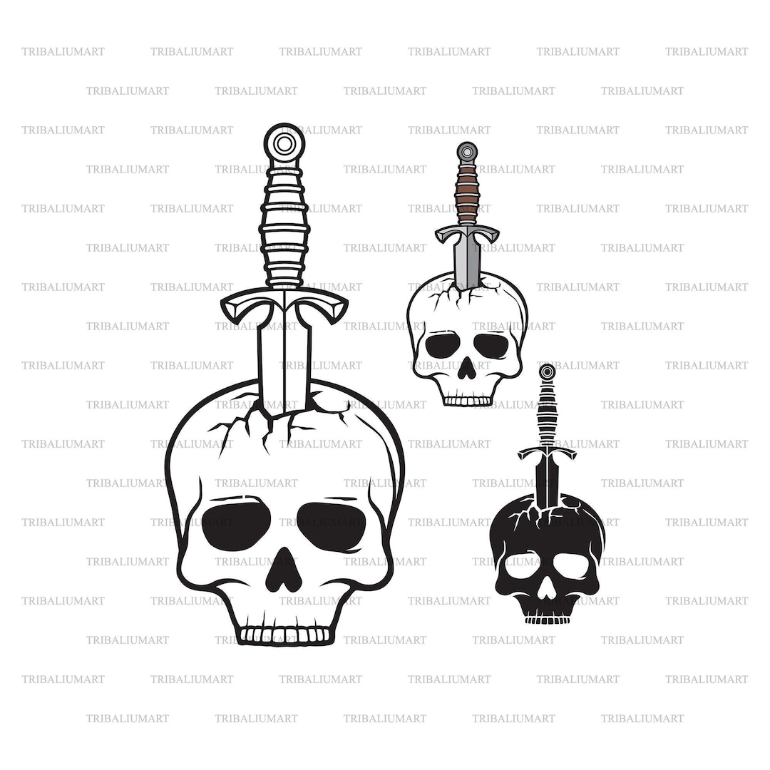 Skull With Dagger Knife. Cut Files for Cricut. Clip Art Silhouette (eps ...