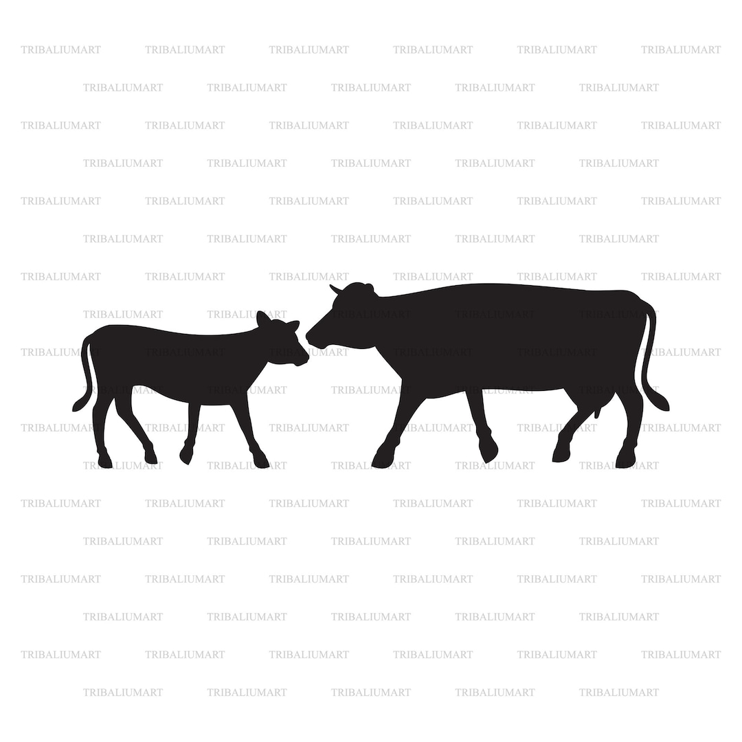 Cow and Calf Silhouette. Cut Files for Cricut. Clip Art (eps, Svg, Pdf ...