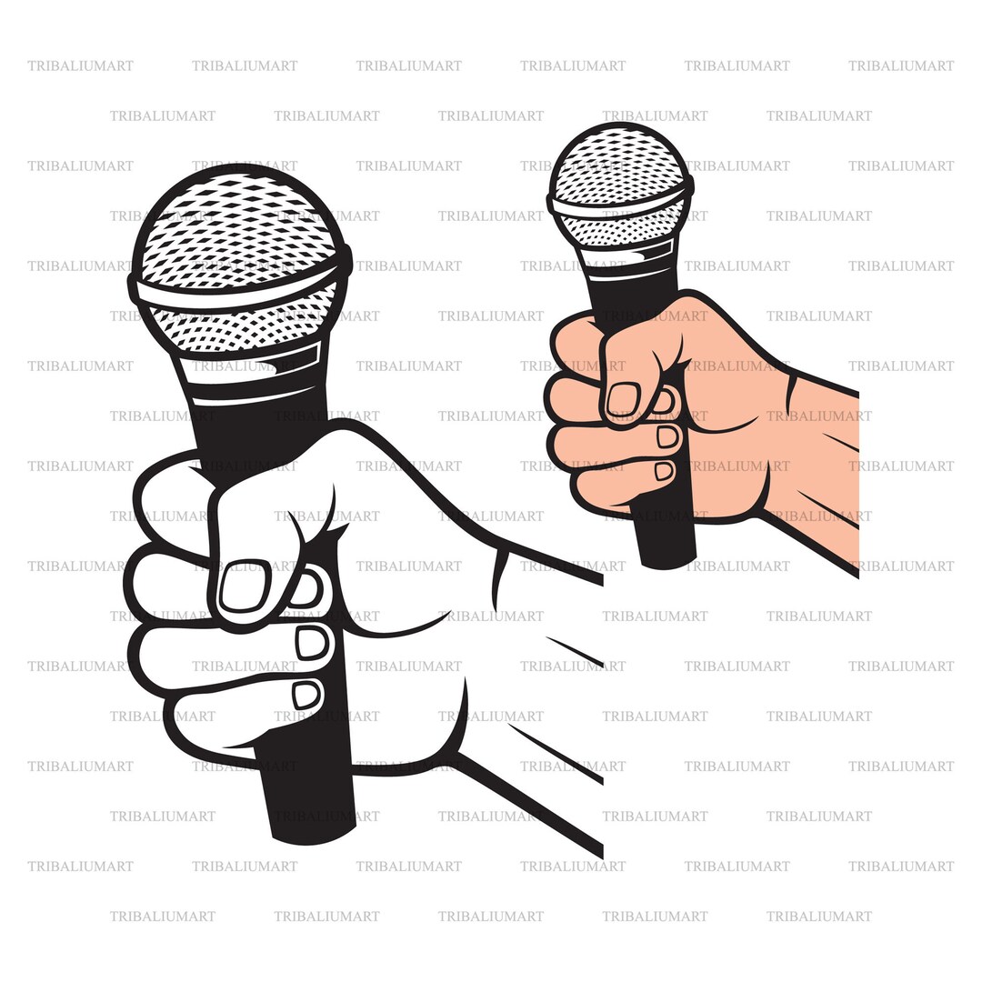 Hand Holding a Microphone. Cut Files for Cricut, Clip Art Silhouettes ...