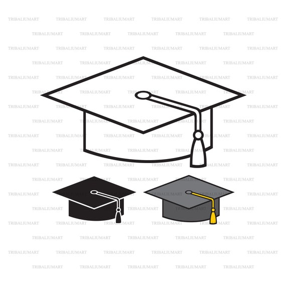 Graduation Cap mortar Board Hat With Gold Trim. Cut Files - Etsy