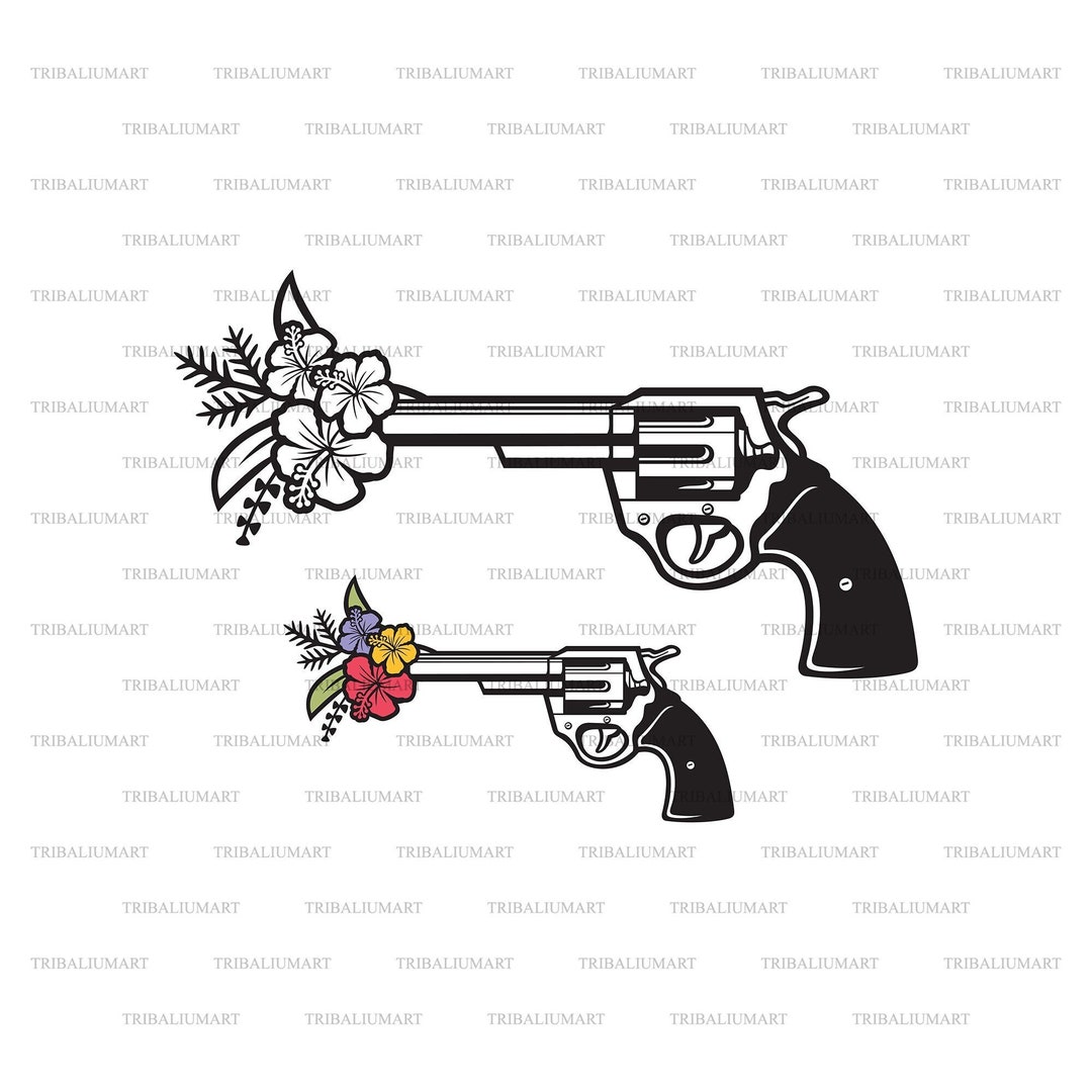Revolver With Flowers. Cut Files for Cricut. Clip Art Silhouette (eps ...