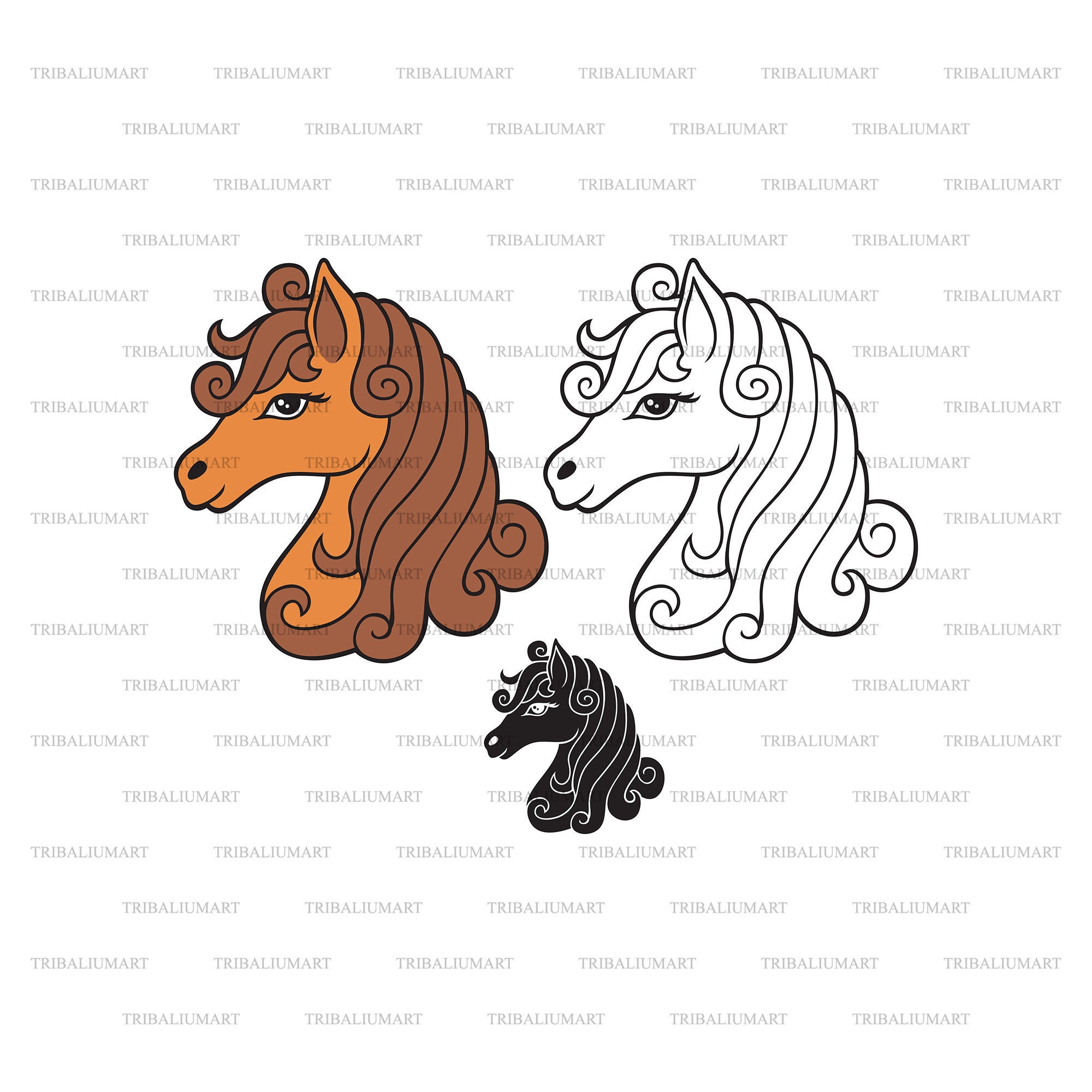 Horse Head. Cut Files for Cricut. Clip Art Silhouettes (eps, Svg, Pdf ...