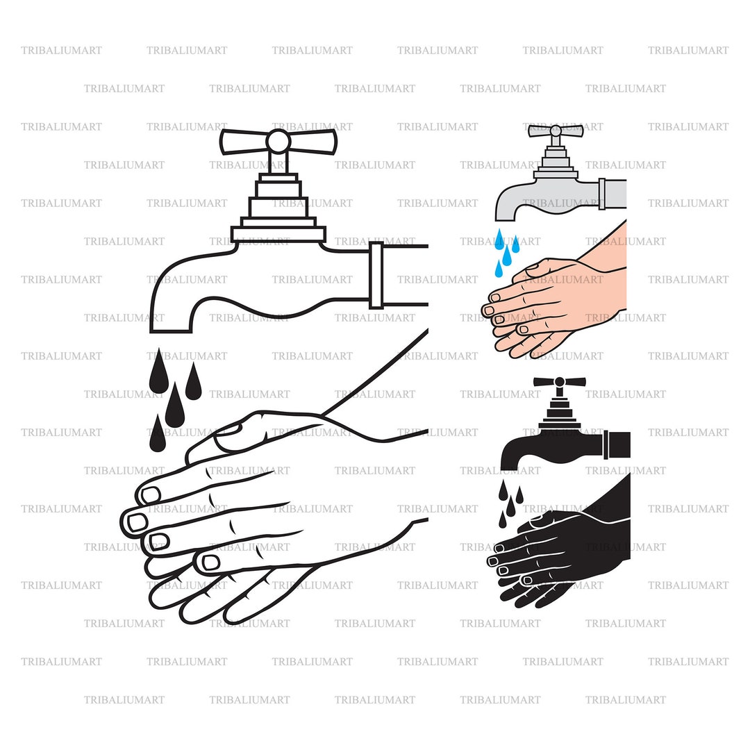 Washing Hands. Cut Files for Cricut. Clip Art Silhouettes (eps, Svg ...