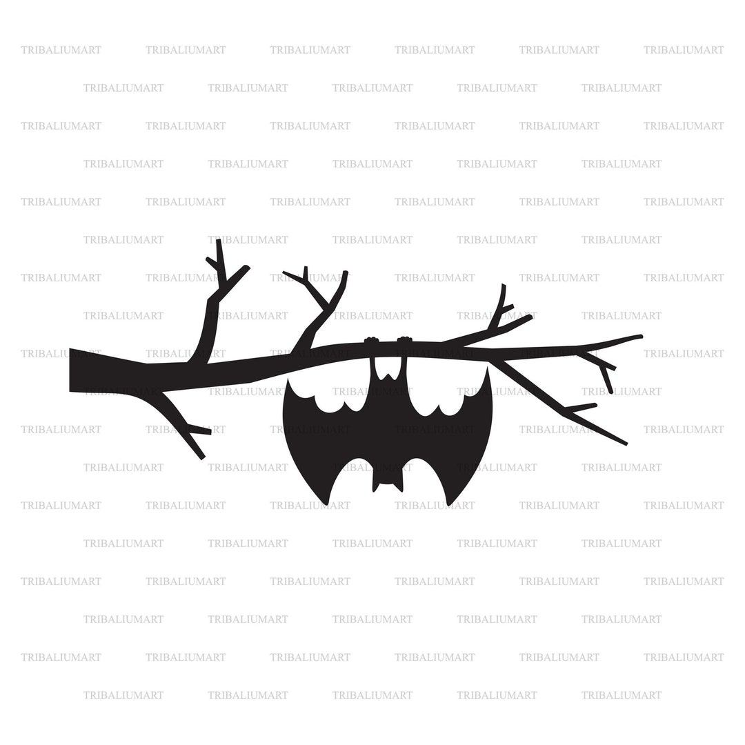 Bat Hanging From Tree, Cut Files for Cricut. Clip Art Silhouettes (eps ...